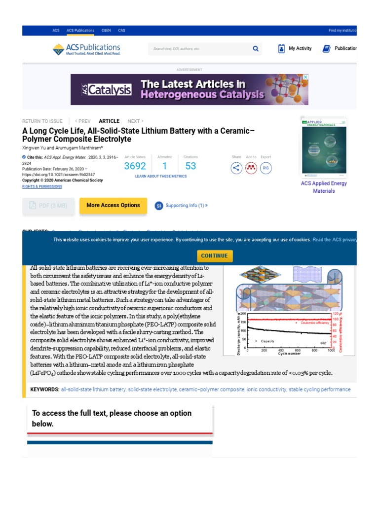 A Long Cycle Life, All-Solid-State Lithium Battery With A Ceramic ...