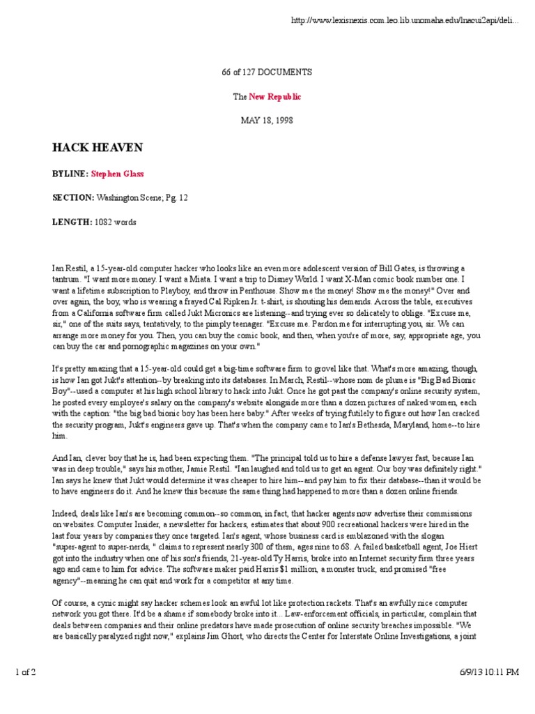 Hack Heaven Stephen Glass | PDF | Security Hacker