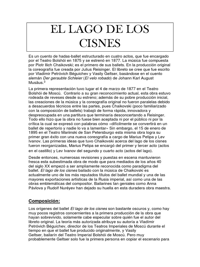 El Lago de Los Cisnes | PDF | Ballet | Las artes escénicas