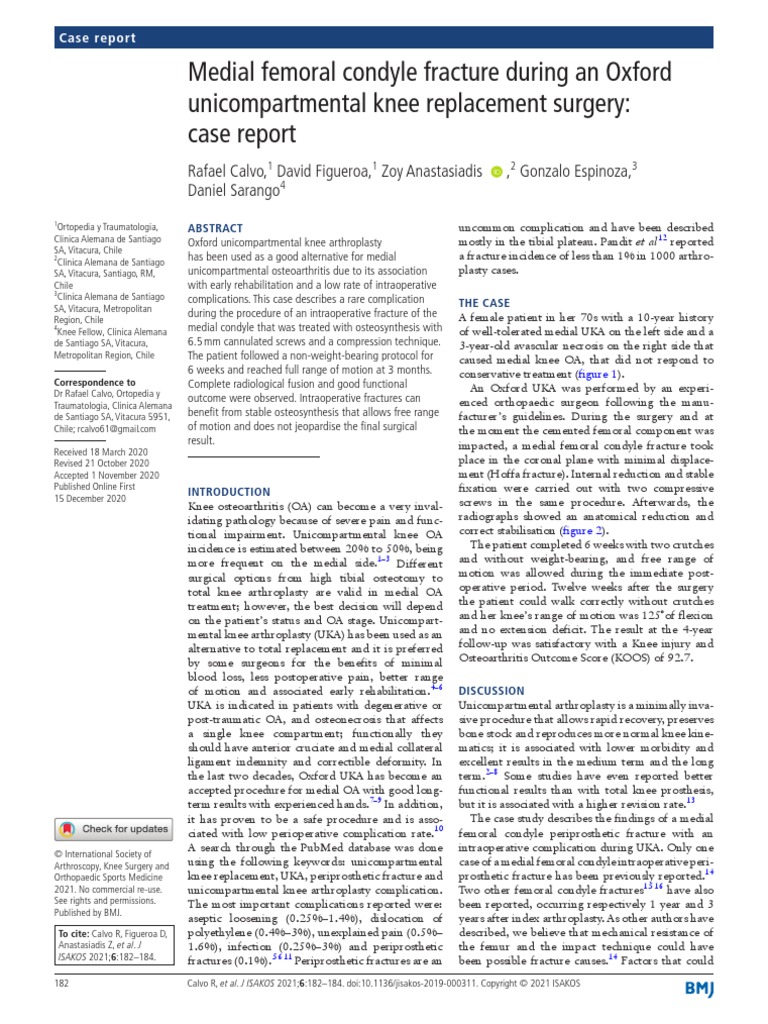 Medial Femoral Condyle Fracture During An Oxford U Pdf Knee Medicine