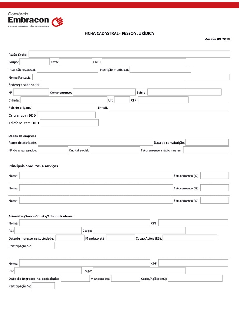 FICHA CADASTRAL PESSOA JURIDICA Editavel | PDF | Economias | Business