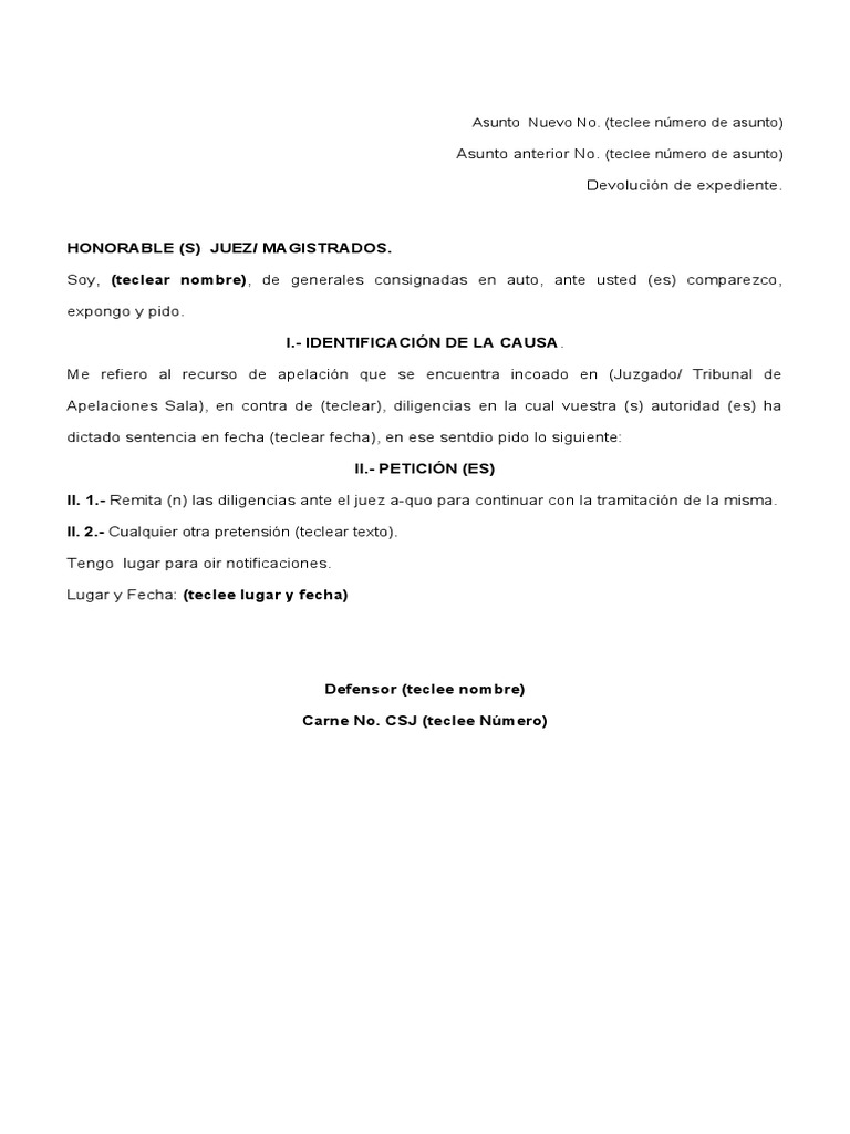 Escrito de Devolucion de Expediente | PDF