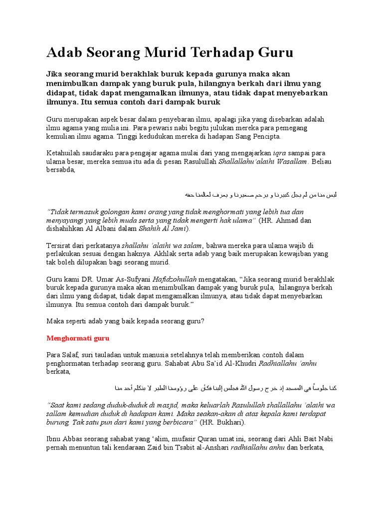 Adab Kepada Guru | PDF