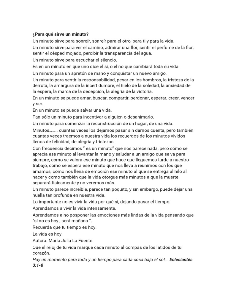 La importancia de un minuto en la vida | PDF