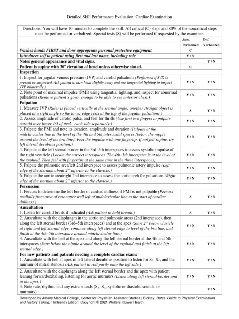cardiac+examination+detailed+skill+performance+evaluation | PDF