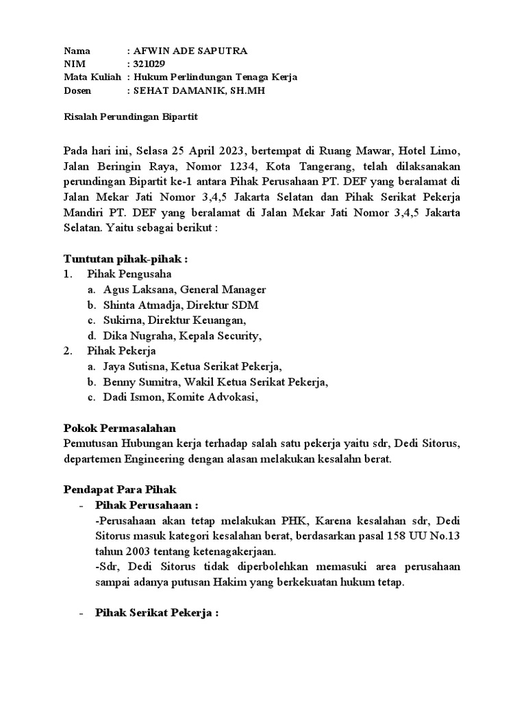 Risalah Perundingan Bipartit | PDF