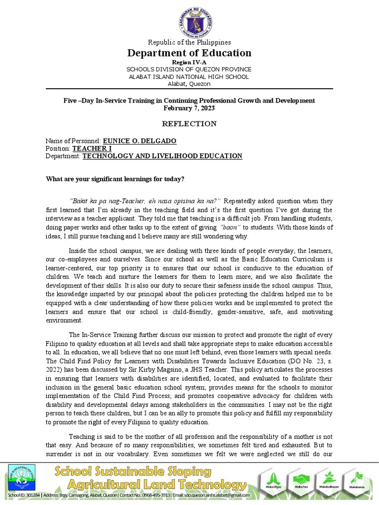 Reflection For Inset 2023 | PDF | Learning | Teachers