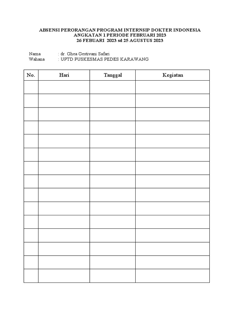 Absensi Internsip di Puskesmas Pedes | PDF | Kesehatan Holistik | Sains ...