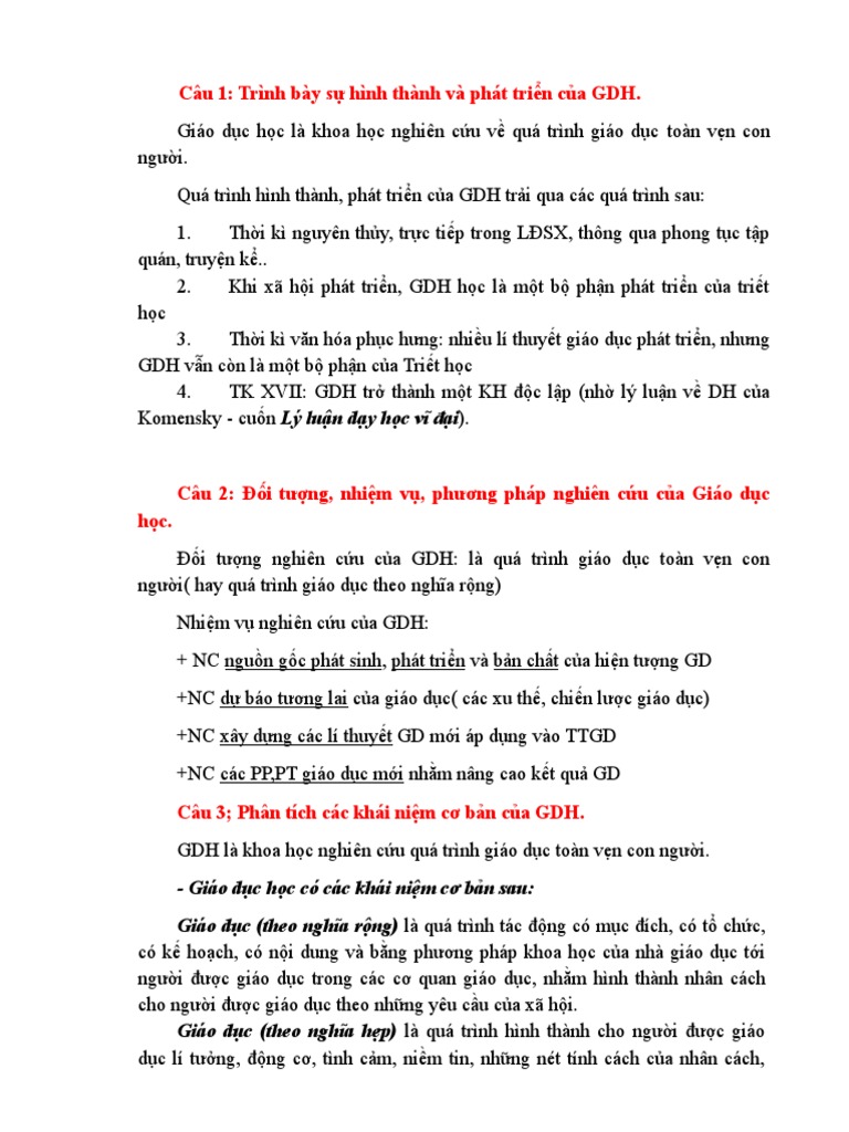 ĐỀ CƯƠNG GDH | PDF