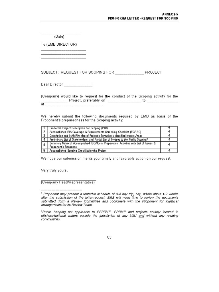 Annex 2 - 5-Proforma Letter Request For Scoping | PDF