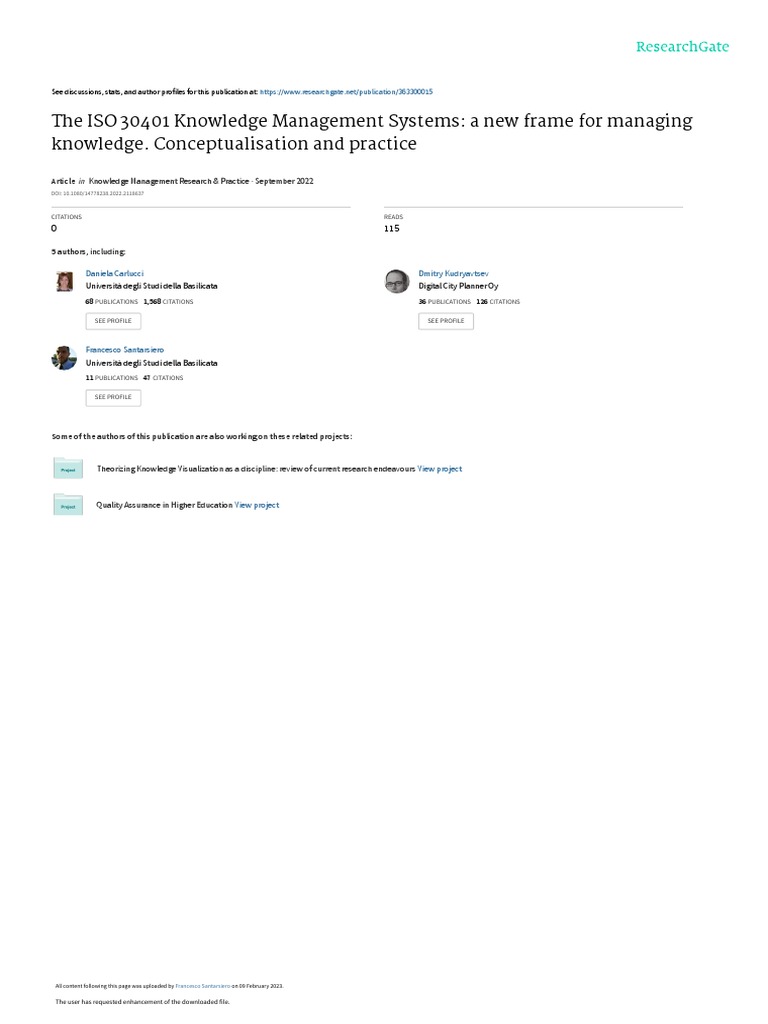 The ISO 30401 Knowledge Management Systems: A New Frame For Managing Knowledge ...