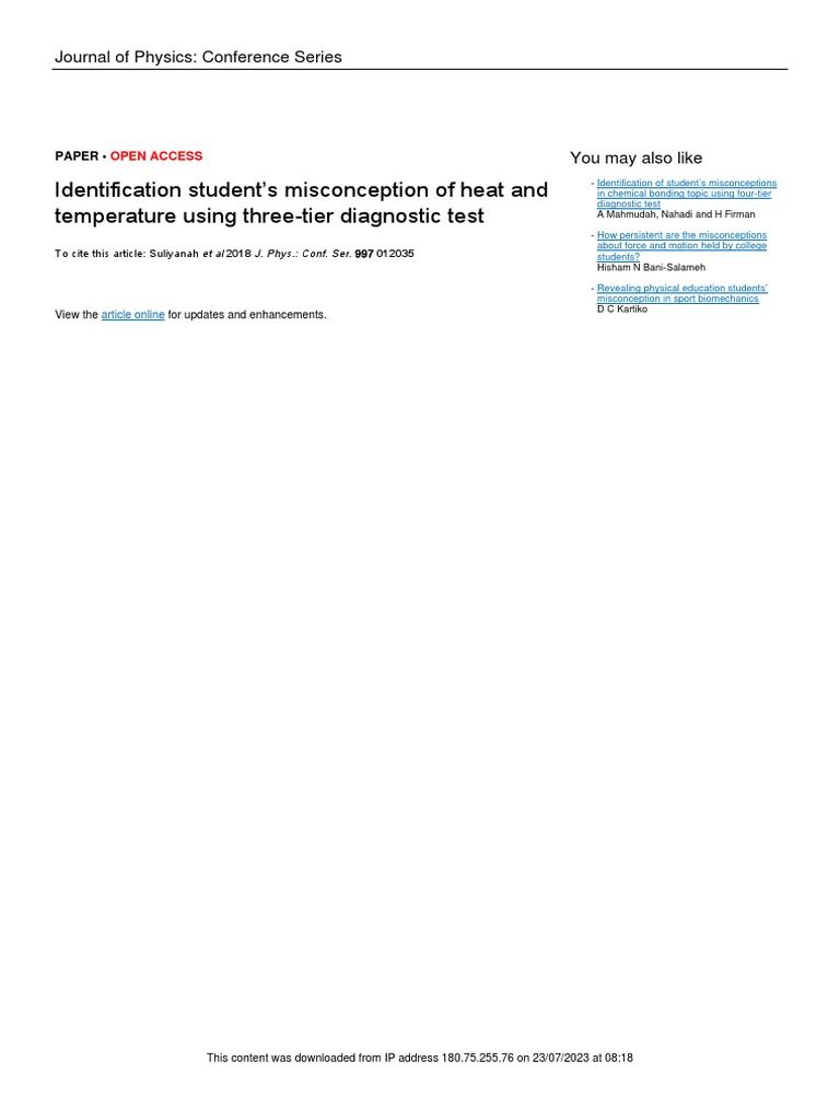 Identification Student's Misconception of Heat and Temperature | PDF
