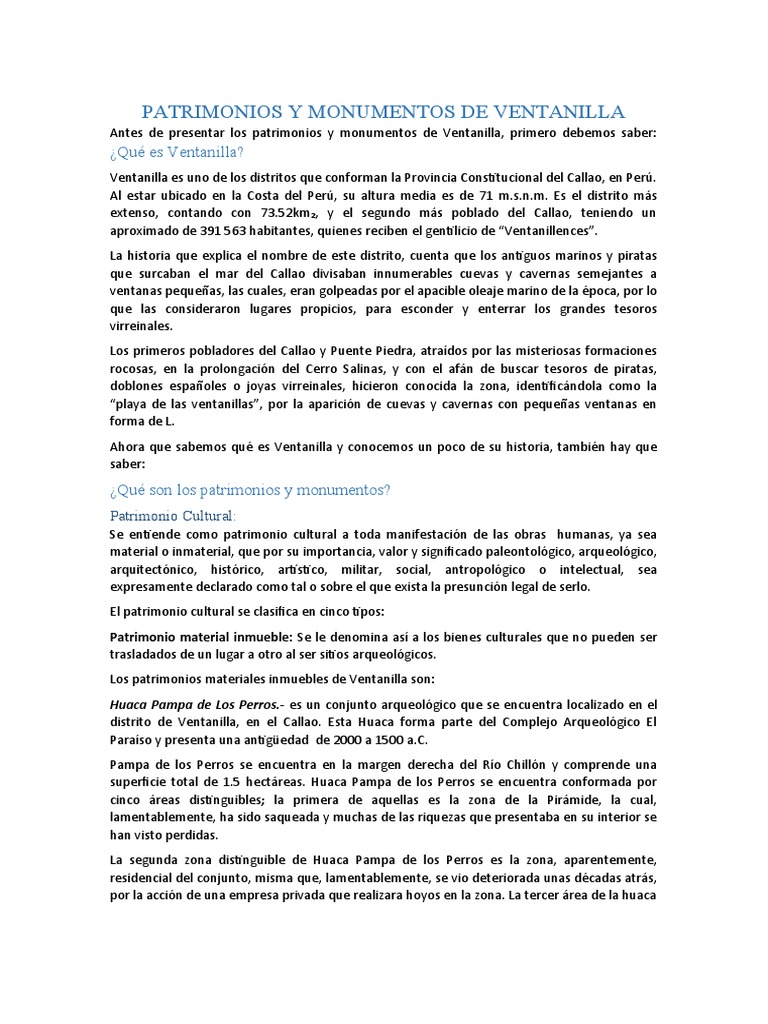 Patrimonios y Monumentos de Ventanilla | PDF