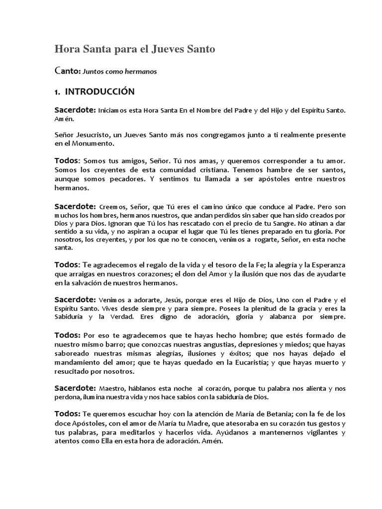 Hora Santa para El Jueves Santo | PDF | eucaristía | Jesús