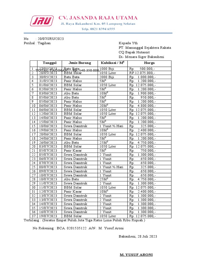 CV. JASANDA RAJA UTAMA Table 2 | PDF