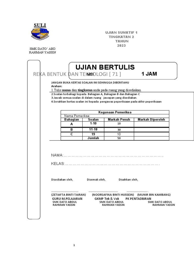 Ujian Sumatif 1 RBT Ting 2 2023 | PDF