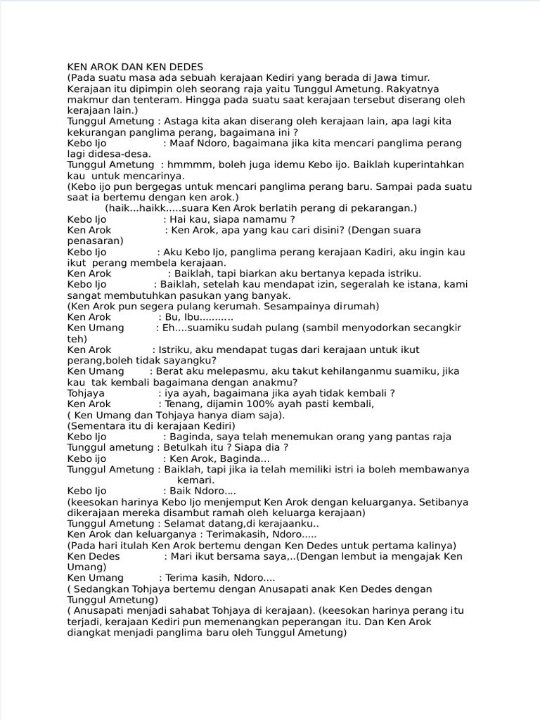 Dokumen - Tips - Naskah Drama Ken Arok Lan Ken Dedes Basa Jawa | PDF