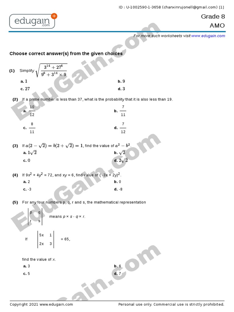 AMO Exercise 1 | PDF | Arithmetic | Mathematics