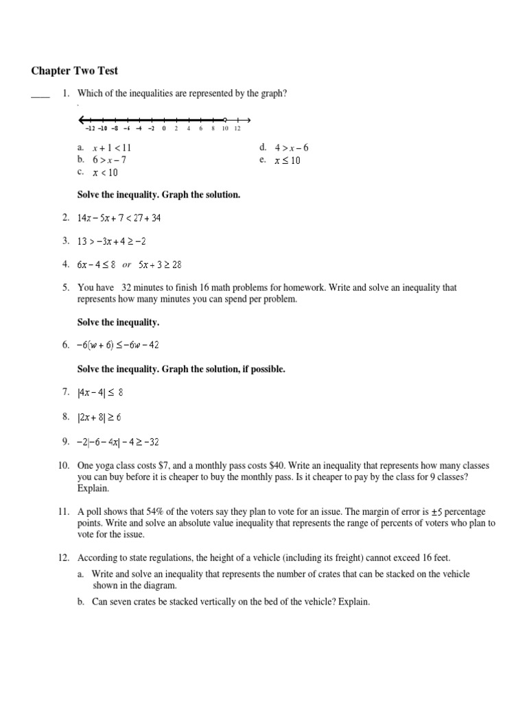 Chapter 2 Algebra Test: Inequalities | PDF