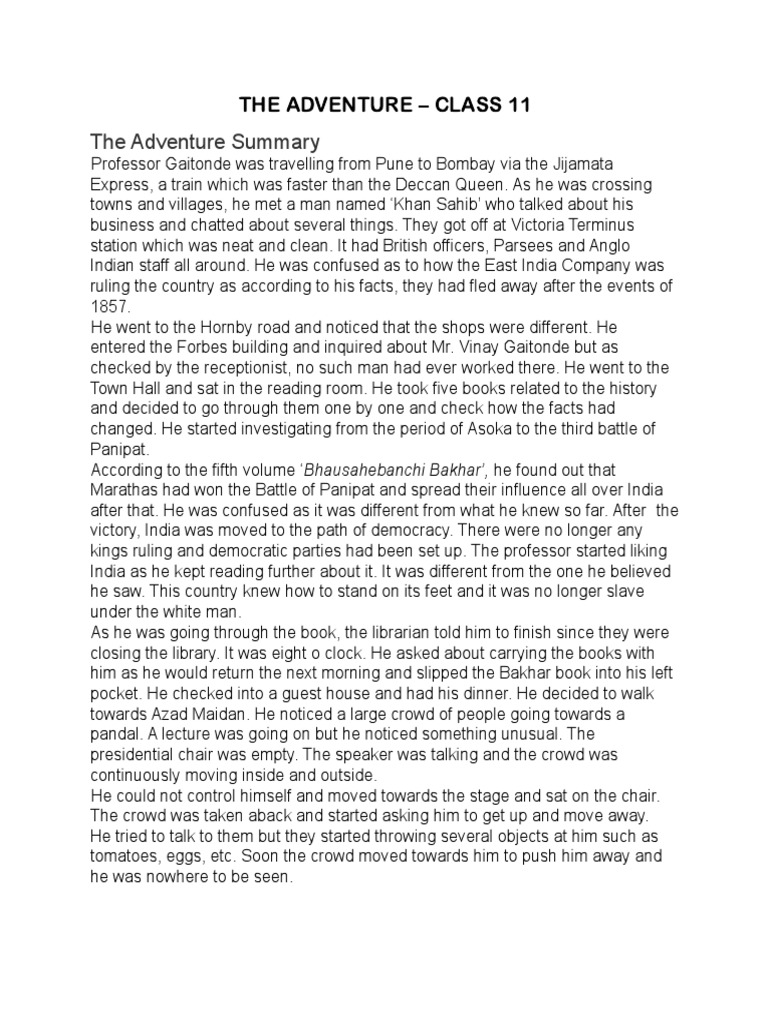 The Adventure-Class 11 | PDF