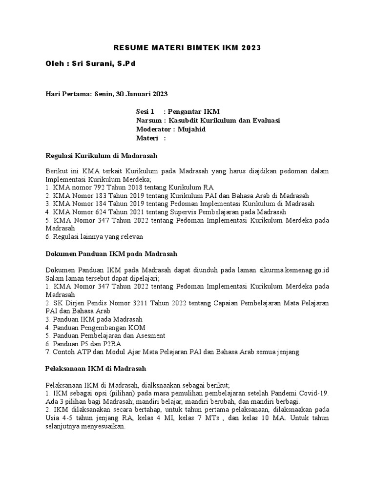 Resume Materi Bimtek Ikm 2023 | PDF