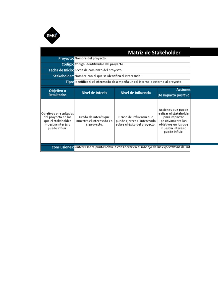 Matriz de Stakeholders - Plantilla y Ejemplos | PDF Matriz de Stakeholders - Plantilla y Ejemplos | PDF