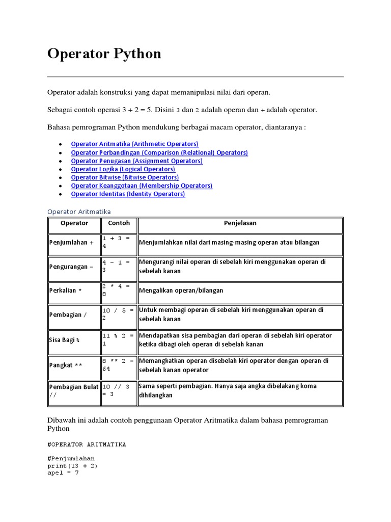 Pertemuan 5 - Operator Python | PDF
