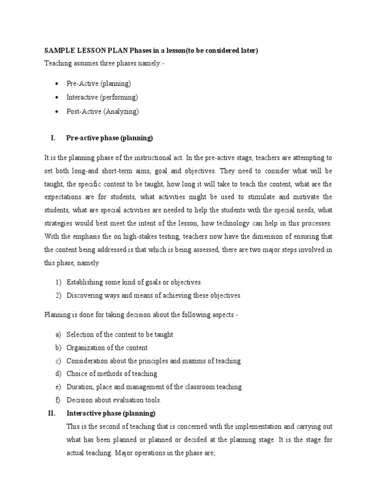 6. Lect Lesson Plan, Pre Active Stages | PDF