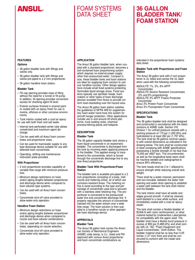 Ansul: Foam Systems Data Sheet | PDF | Valve | Pipe (Fluid Conveyance)