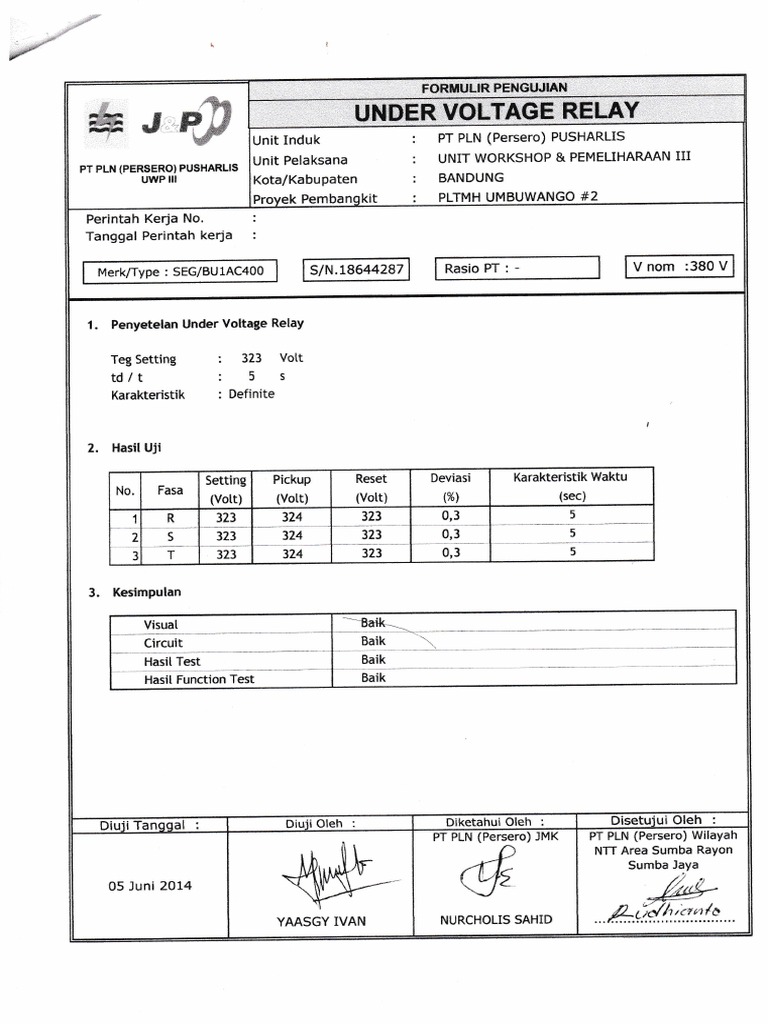 Pengujian Under Voltage Relay | PDF