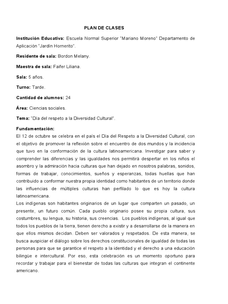 PLAN DE CLASES Diversidad cultural | PDF