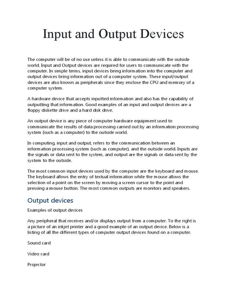 Input and Output Devices | PDF | Computer Keyboard | Printer (Computing)