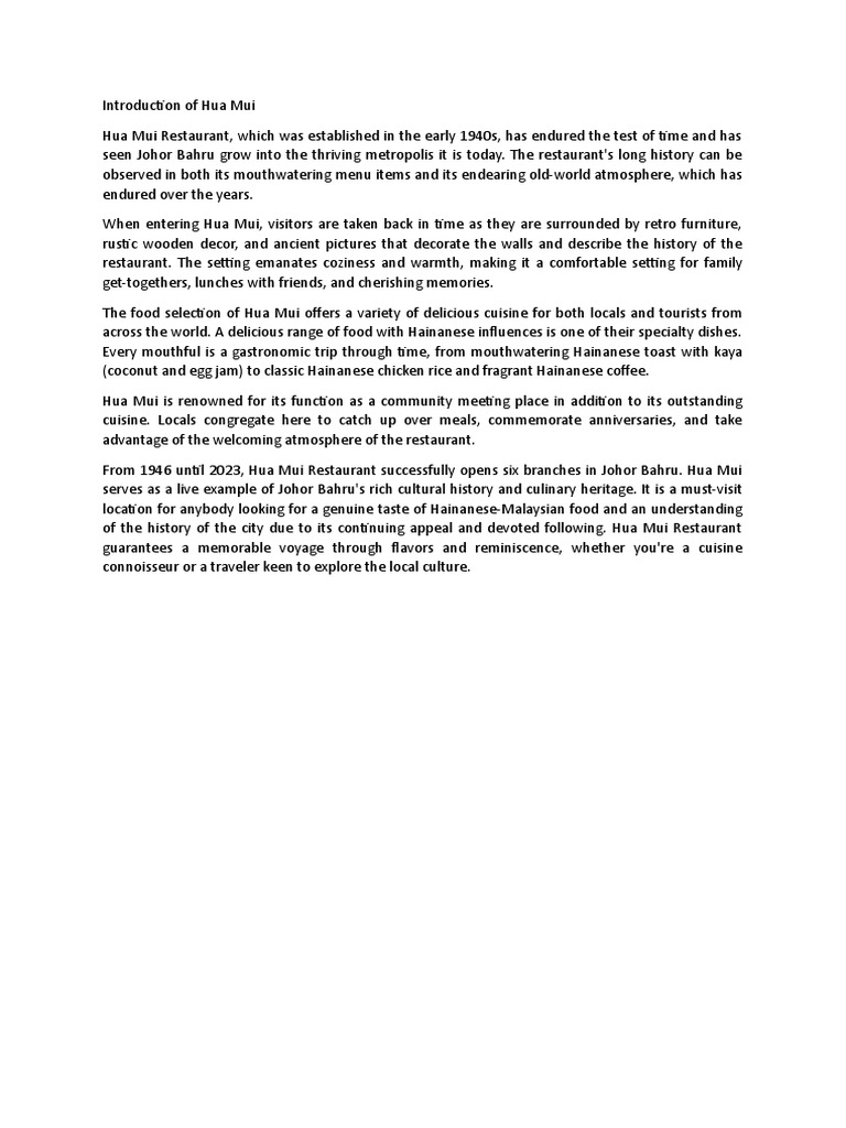 Introduction of Hua Mui (1) | PDF