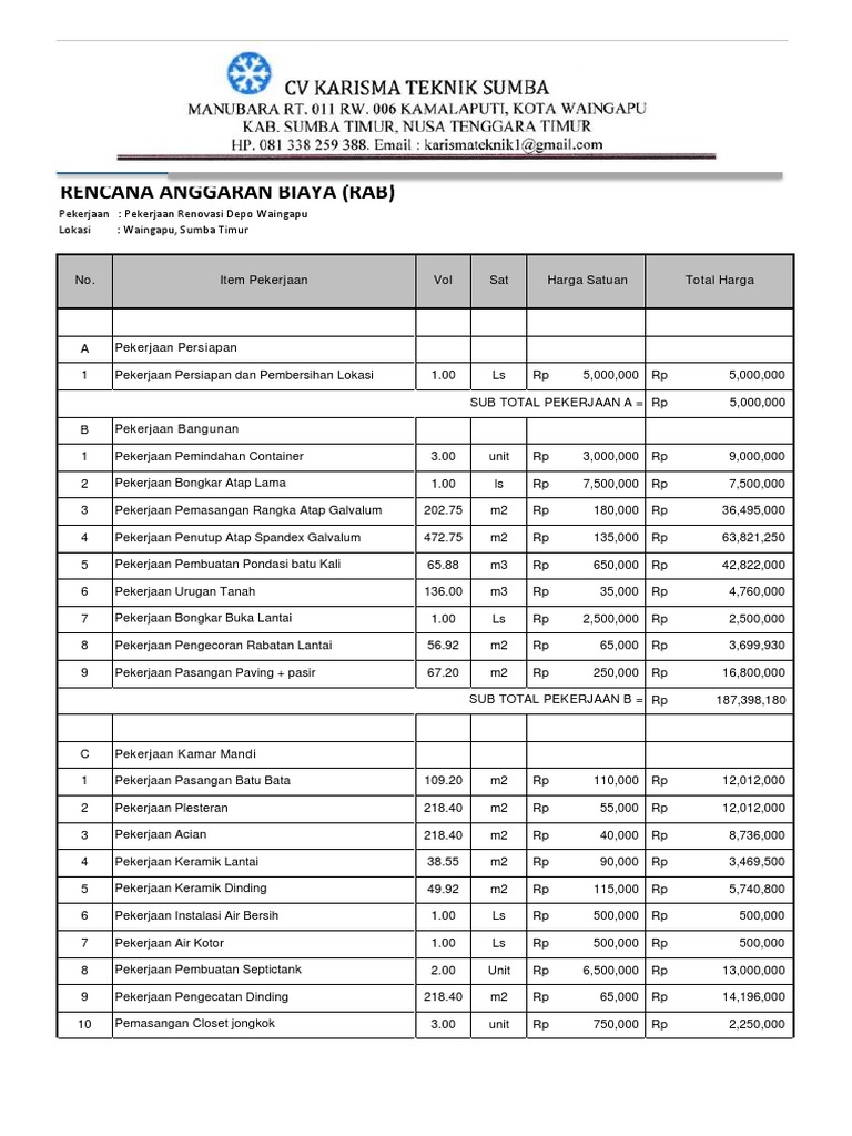 RAB Renov Depo | PDF