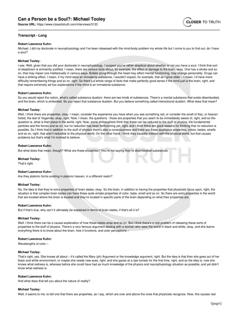 Closer To Truth - Michael Tooley | PDF | Physics | Substance Theory