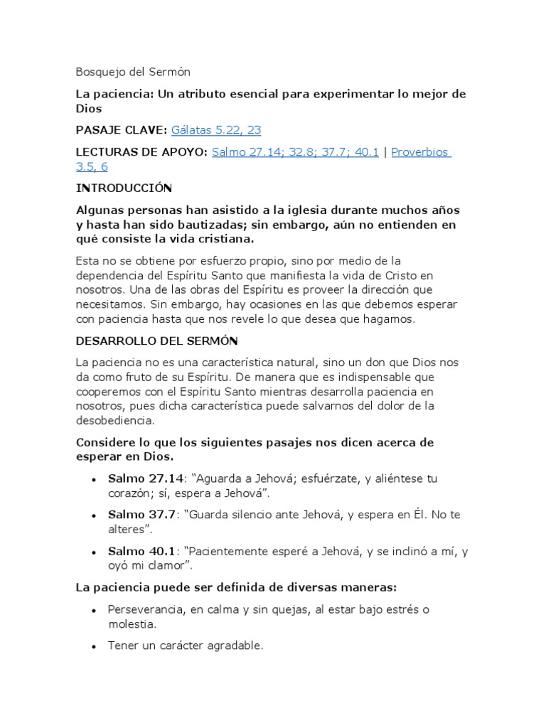 Bosquejo Del Sermón - Docx Paciencia | PDF | Amor | Dios
