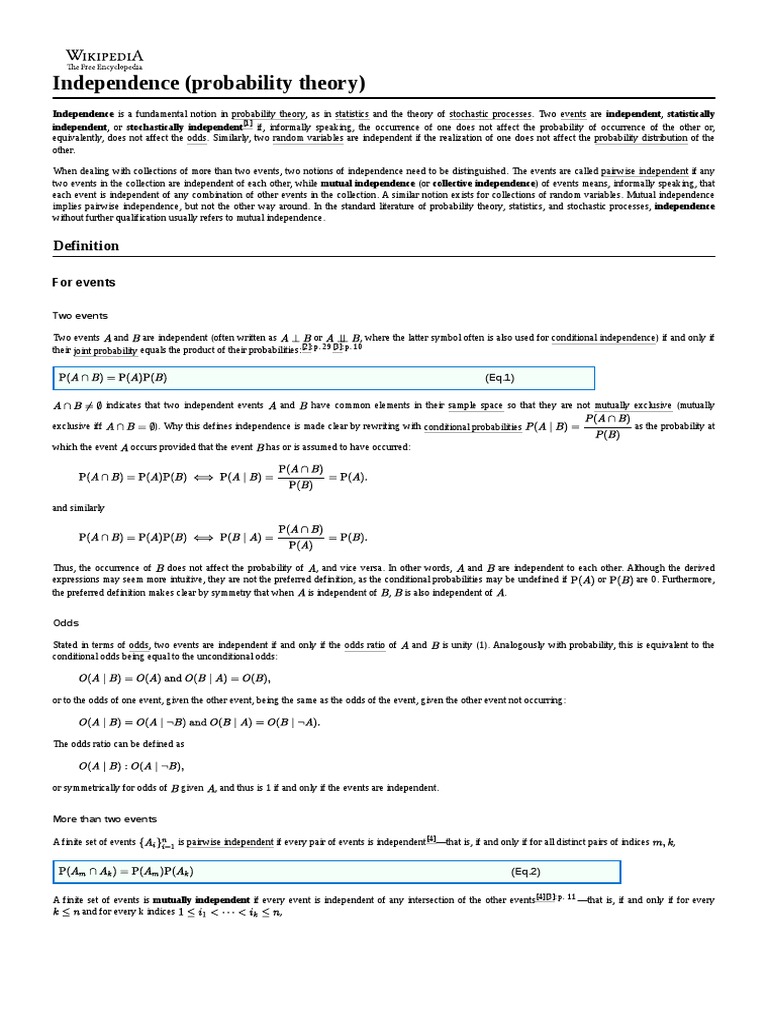 Independence (Probability Theory) | PDF | Random Variable | Statistical Theory