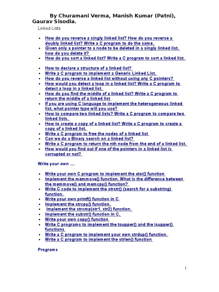 Placement Imp | PDF | C (Programming Language) | Pointer (Computer Programming)