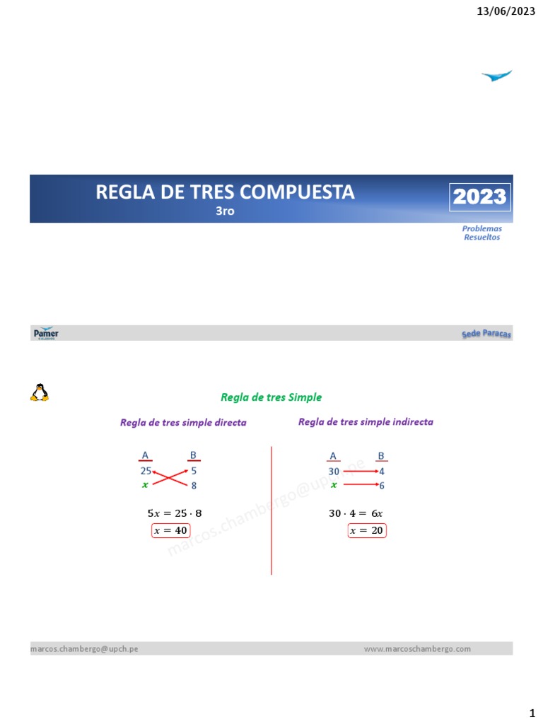 3ro Sem 4 Regla Tres Compuesta 2023 CLASE | PDF