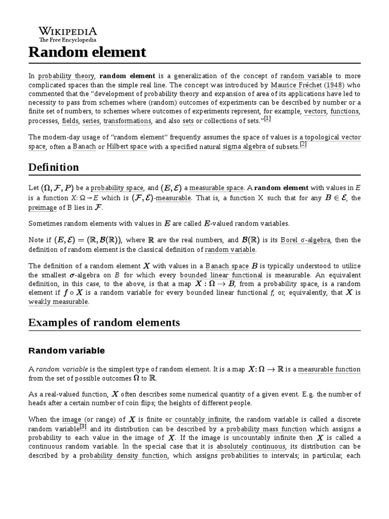 Random Element | PDF | Probability Distribution | Random Variable