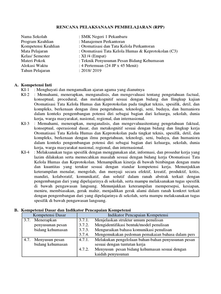 RPP OTK Humas Dan Keprotokolan KD 3.7 | PDF