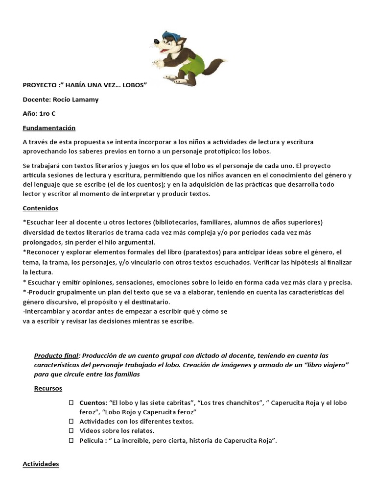 PROYECTO Cuentos Con Lobos 1° Terminado | PDF | Caperucita Roja