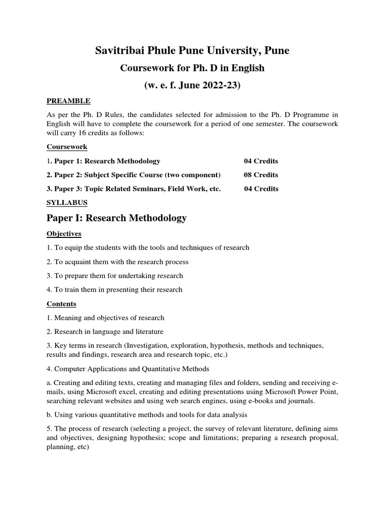 PHD Course Work Syllabus-2022-23-English 13062022 | PDF