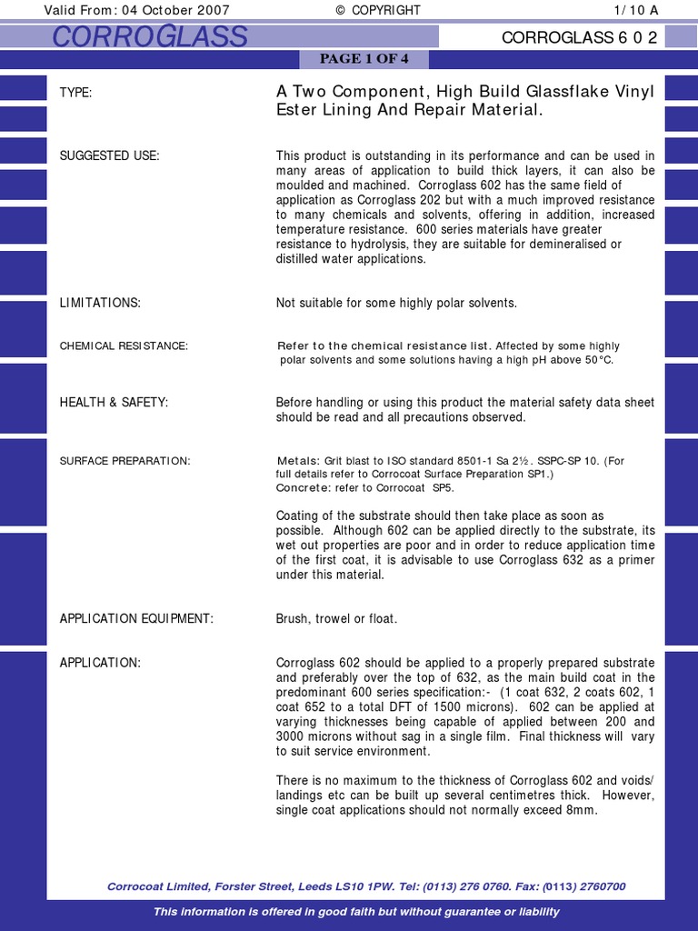 Corroglass 602 | PDF | Solvent | Industrial Processes