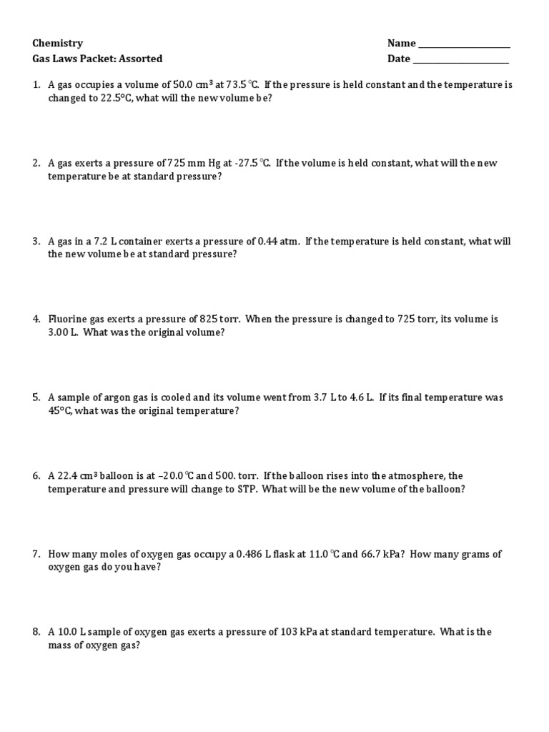 Gas Laws Packet | PDF