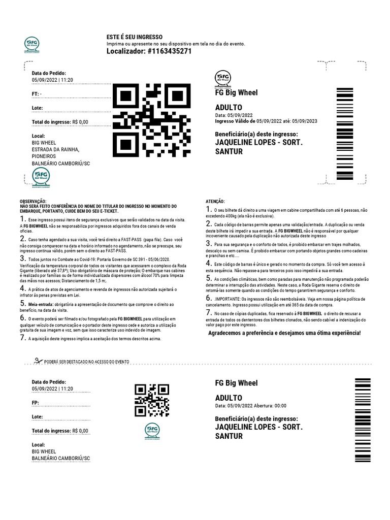 Ingresso Roda Gigante Balneário Camboriú | PDF