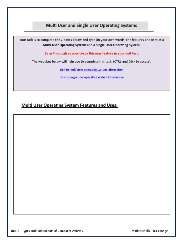 Task2-Multiuser and Singleuser Operating Systems | PDF