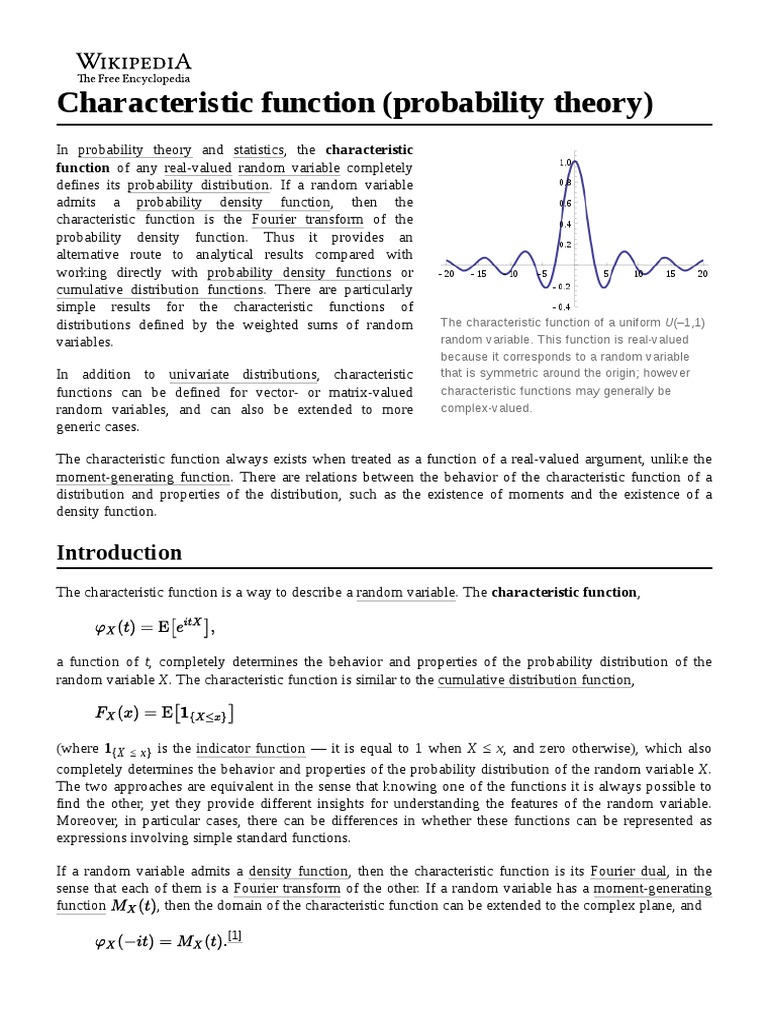 Characteristic Function (Probability Theory) | PDF | Probability Distribution | Random Variable