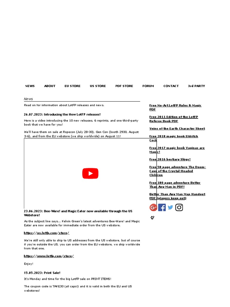 26.07.2023: Introducing The New Lotfp Releases! | PDF | Online Shopping