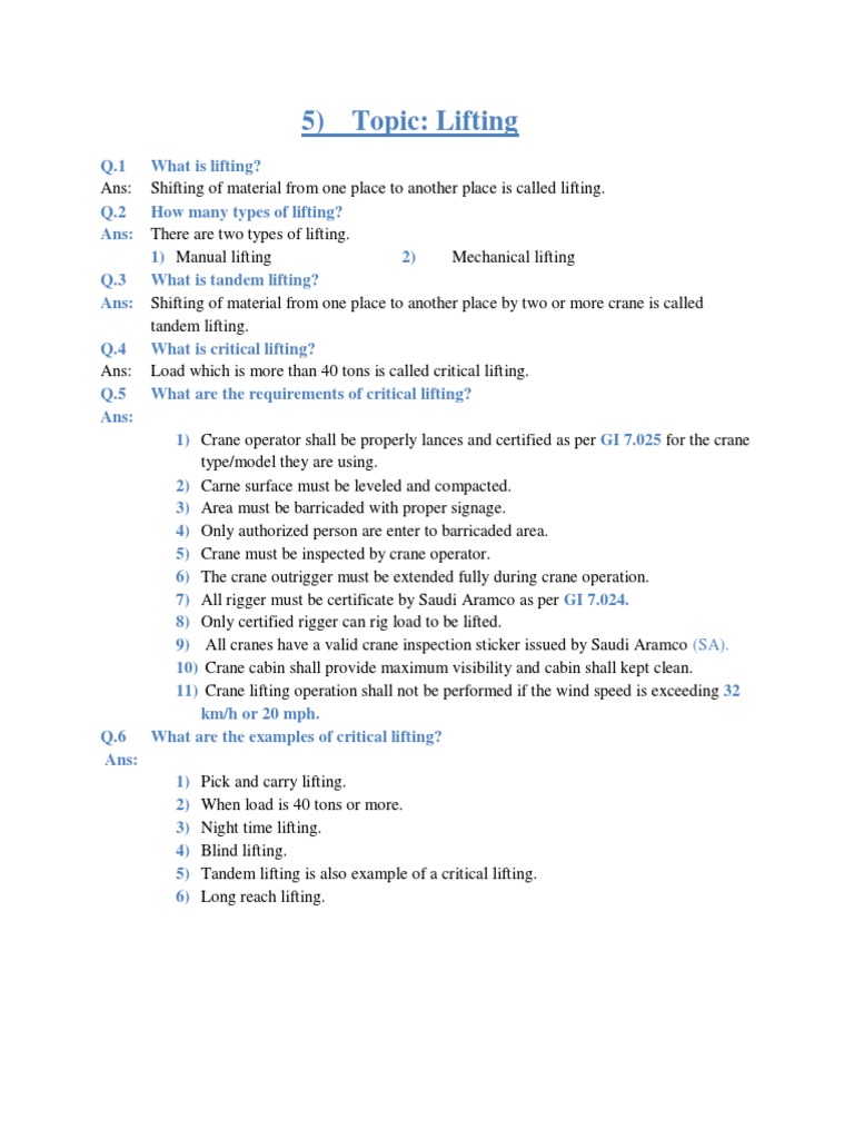 Critical Lifting Requirements and Types | PDF | Crane (Machine) | Rigging